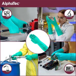 Alphatec Solvex 37-155 Nitrile Industrial Unflocked Chemical-Resistant Gloves for Food, Mechanics, Utilities - XL, Green (12 Pairs)