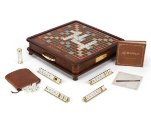 ws game company scrabble luxury edition with rotating wooden game board