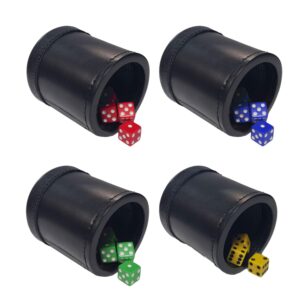 marion's bundle of 4 deluxe leather dice cups with color dice - dark mahogany color