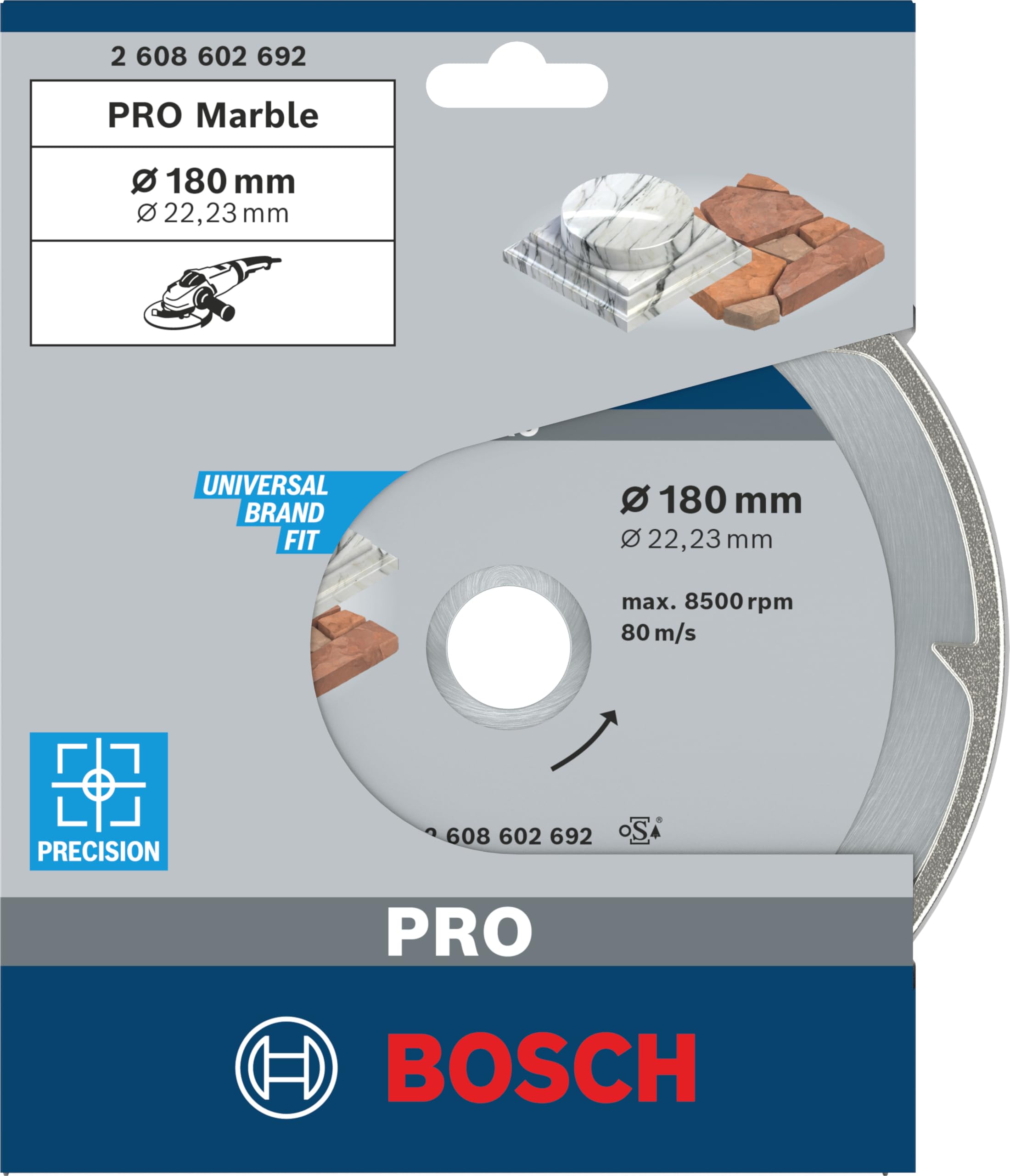 Bosch 2608602692 Diamond Cutting Disc Best for Marble, 180mm Ø, 22.23mm x 2.2mm x 3mm