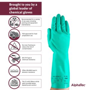 Alphatec Solvex 37-155 Nitrile Industrial Unflocked Chemical-Resistant Gloves for Food, Mechanics, Utilities - XL, Green (12 Pairs)