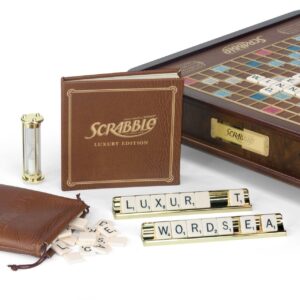 WS Game Company Scrabble Luxury Edition with Rotating Wooden Game Board