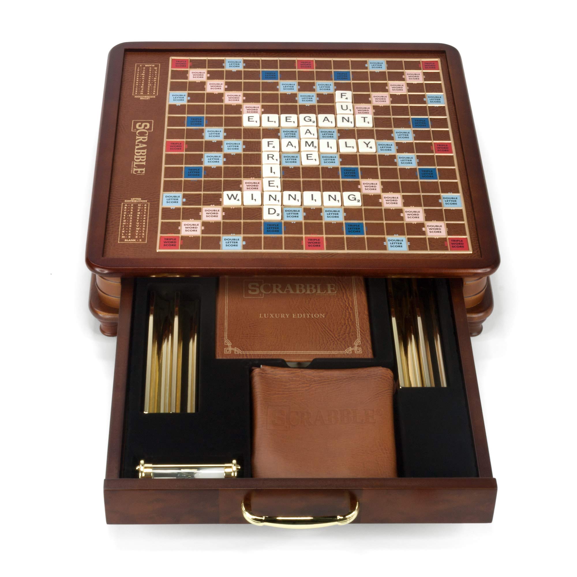 WS Game Company Scrabble Luxury Edition with Rotating Wooden Game Board