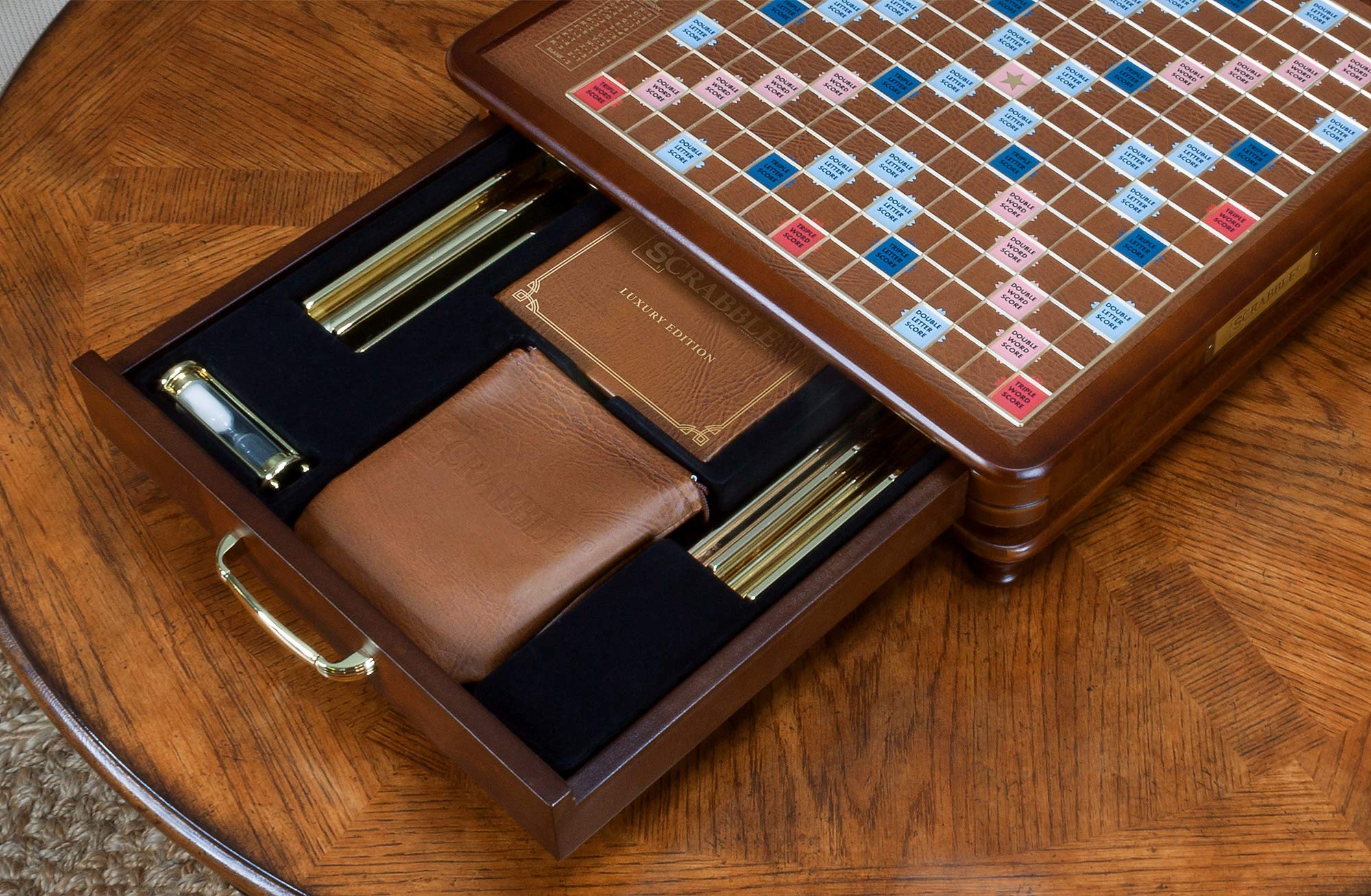 WS Game Company Scrabble Luxury Edition with Rotating Wooden Game Board