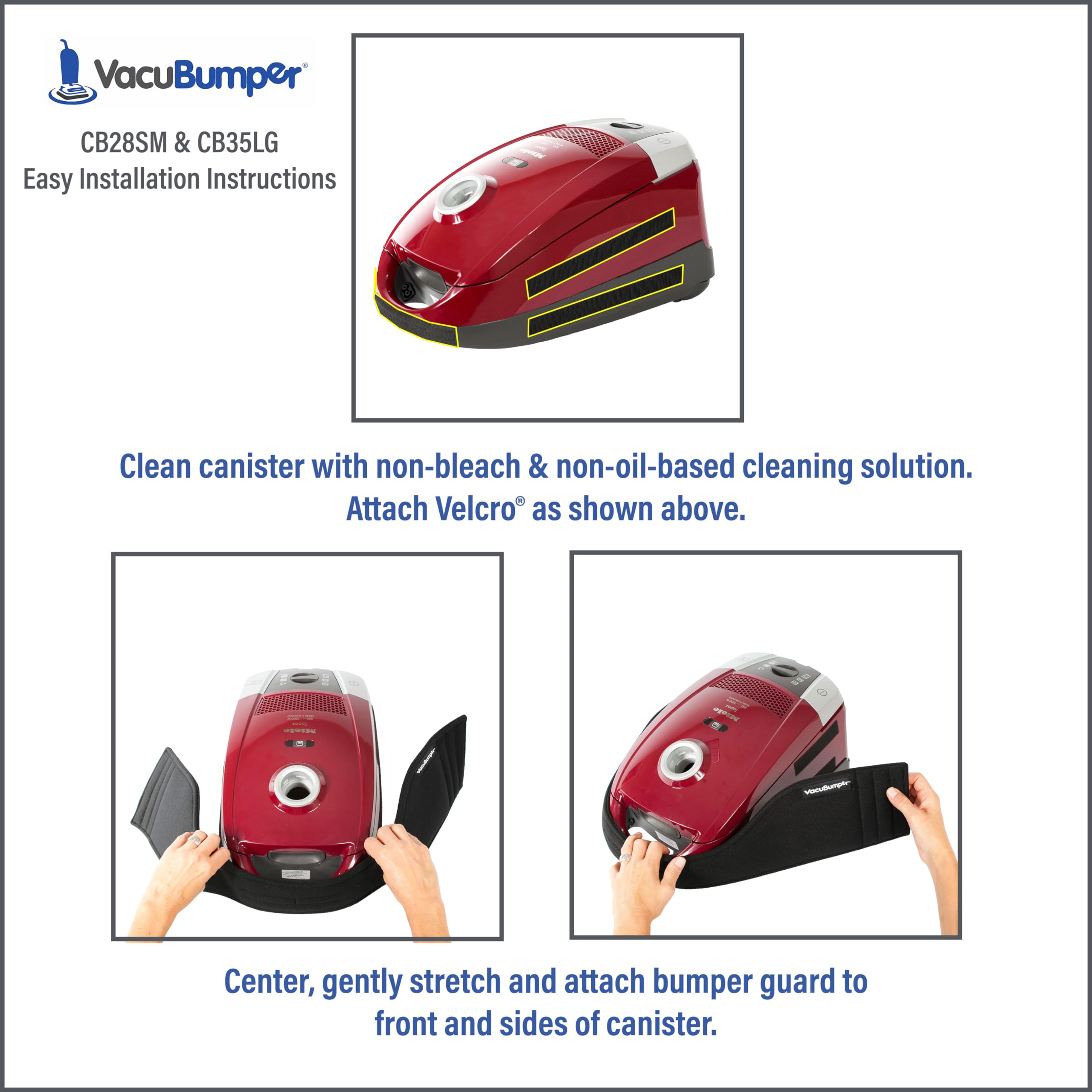 VacuBumper - Bumper Guard for Canister Vacuums - Available in 2 Sizes - Important: Measure Canister - Size Small fits Length 35" to 40" (Item #CB28SM)