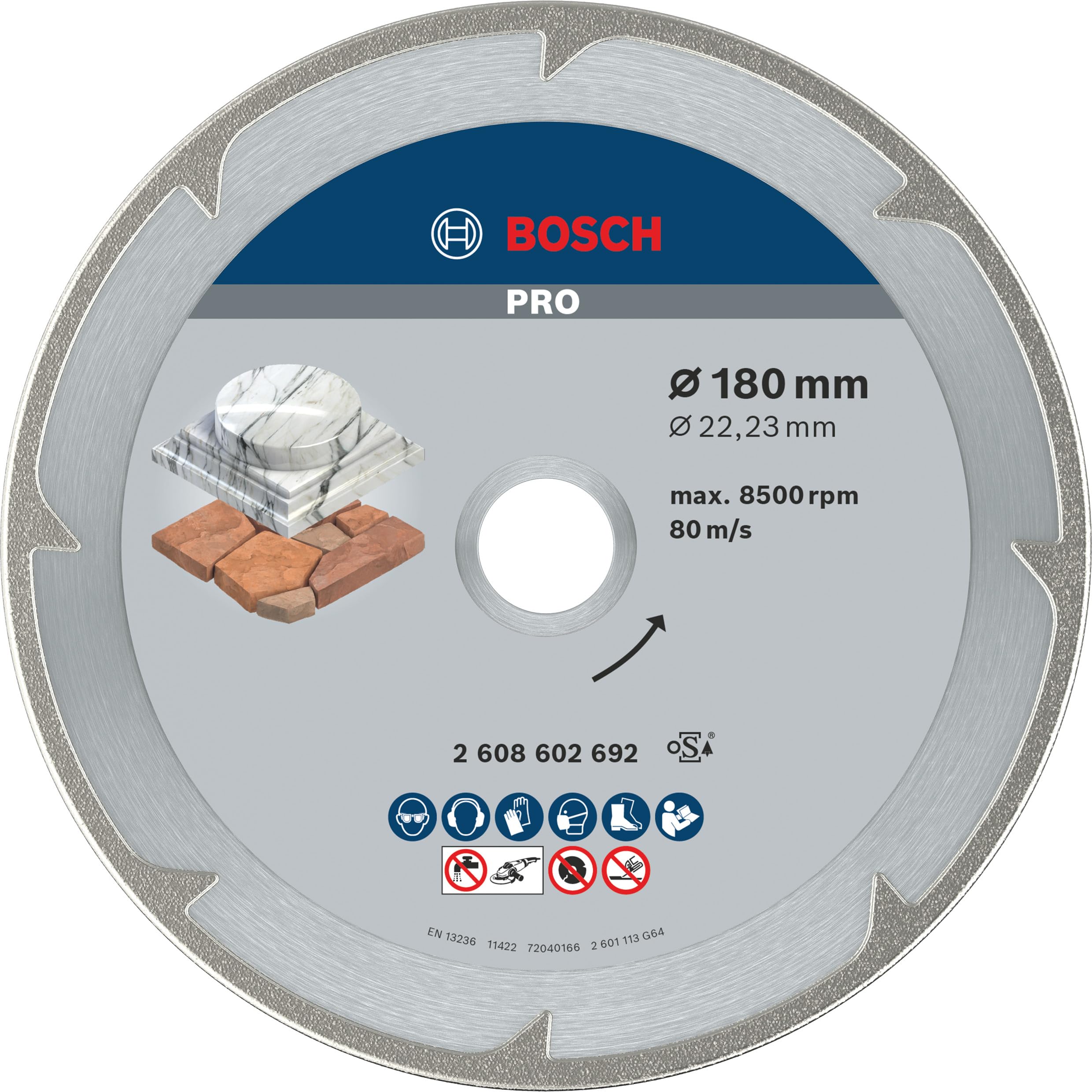 Bosch 2608602692 Diamond Cutting Disc Best for Marble, 180mm Ø, 22.23mm x 2.2mm x 3mm