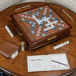 WS Game Company Scrabble Luxury Edition with Rotating Wooden Game Board