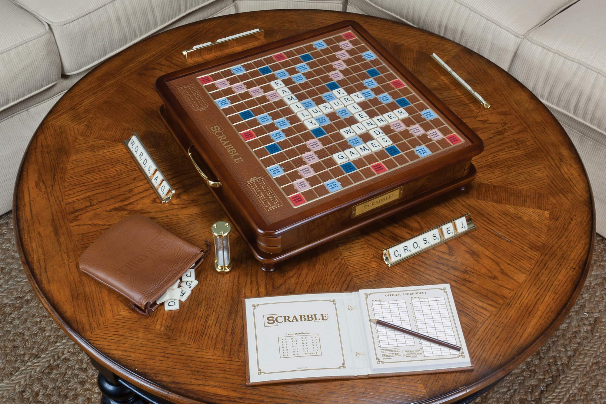 WS Game Company Scrabble Luxury Edition with Rotating Wooden Game Board