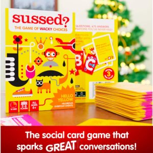 SUSSED The Wacky ‘What Would You Do?’ Social Card Game - Kids Stocking Stuffer & Family Travel Game - Fun & Easy to Play - All Ages 6 and Up - Hello Yellow Deck