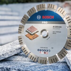 Bosch 2608602645 Diamond Cutting Disc Best for Stone, 230mm Ø, 22.23mm x 2.4mm x 15mm, Silver/Grey