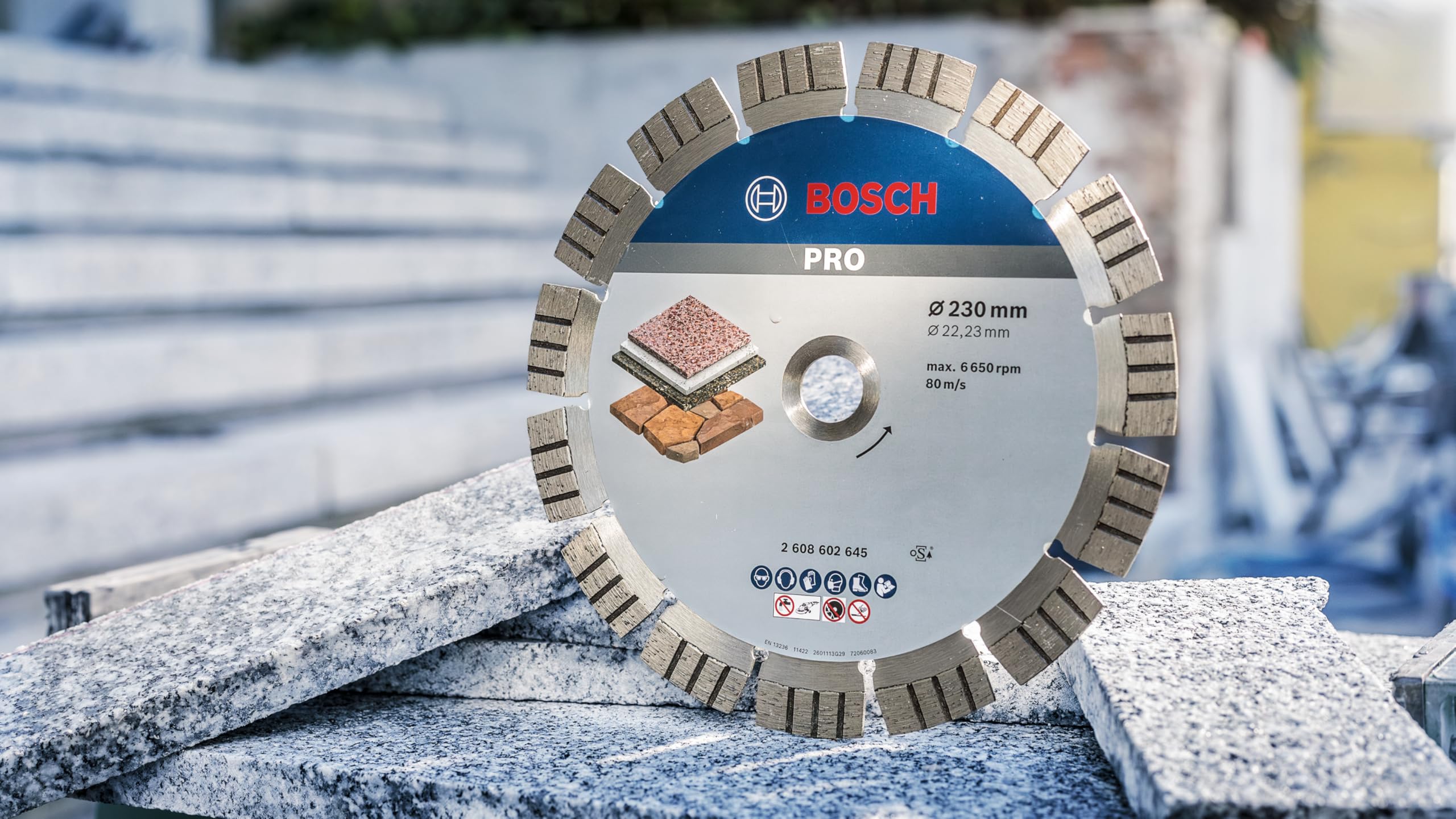 Bosch 2608602645 Diamond Cutting Disc Best for Stone, 230mm Ø, 22.23mm x 2.4mm x 15mm, Silver/Grey