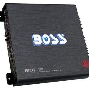 BOSS Audio Systems R2504 Riot Series Car Audio Stereo Subwoofer Amplifier - 1000 High Output, 4 Channel, Class A/B, 2/4 Ohm, High/Low Level Inputs, High/Low Pass Crossover, Bridgeable, Full Range