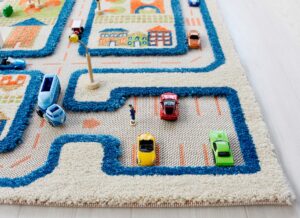 ivi 3d play carpets, 59 x 39 inch, traffic educational toddler mat rug for bedroom, kids den, or playroom, medium