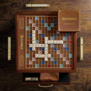 WS Game Company Scrabble Luxury Edition with Rotating Wooden Game Board