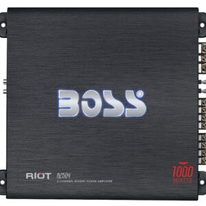 BOSS Audio Systems R2504 Riot Series Car Audio Stereo Subwoofer Amplifier - 1000 High Output, 4 Channel, Class A/B, 2/4 Ohm, High/Low Level Inputs, High/Low Pass Crossover, Bridgeable, Full Range