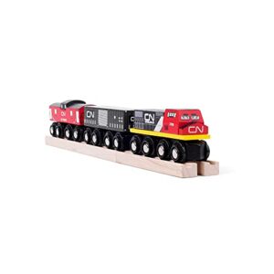 Bigjigs Rail Wooden CN Train - 1 Engine, 2 Carriages & 2 Track Pieces, Kids Train Toy Accessories, Toddler Railway Sets, Trains with Magnetic Couplings, for 3+ Year Old