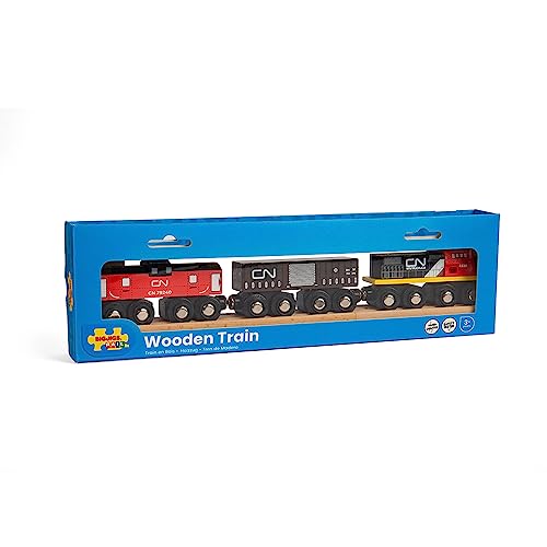 Bigjigs Rail Wooden CN Train - 1 Engine, 2 Carriages & 2 Track Pieces, Kids Train Toy Accessories, Toddler Railway Sets, Trains with Magnetic Couplings, for 3+ Year Old