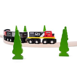 Bigjigs Rail Wooden CN Train - 1 Engine, 2 Carriages & 2 Track Pieces, Kids Train Toy Accessories, Toddler Railway Sets, Trains with Magnetic Couplings, for 3+ Year Old