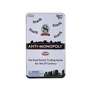 anti-monopoly game tin travel by university games |the real estate trading game for the 21st century | fun, challenging game in travel tin | for ages 8 years and up