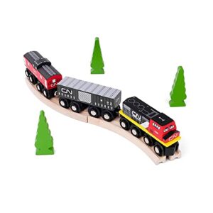 Bigjigs Rail Wooden CN Train - 1 Engine, 2 Carriages & 2 Track Pieces, Kids Train Toy Accessories, Toddler Railway Sets, Trains with Magnetic Couplings, for 3+ Year Old