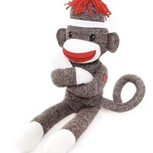 Plushland Adorable Brown Sock Monkey, The Original Traditional Hand Knitted Stuffed Animal Toy Gift-for Kids, Babies, Teens, Girls and Boys Baby Doll Present Puppet 20 Inches