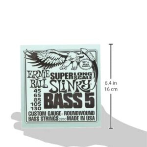 Ernie Ball 5-String Super Long Scale Slinky Nickel Wound Bass Guitar Strings, 45-130 Gauge (P02850)