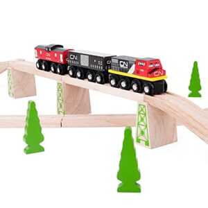 Bigjigs Rail Wooden CN Train - 1 Engine, 2 Carriages & 2 Track Pieces, Kids Train Toy Accessories, Toddler Railway Sets, Trains with Magnetic Couplings, for 3+ Year Old