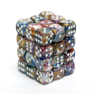 chessex dice d6 sets: festive carousel with white - 12mm six sided die (36) block of dice