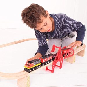 Bigjigs Rail Wooden CN Train - 1 Engine, 2 Carriages & 2 Track Pieces, Kids Train Toy Accessories, Toddler Railway Sets, Trains with Magnetic Couplings, for 3+ Year Old