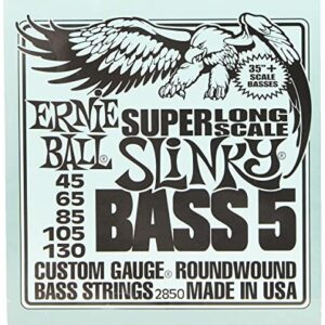 Ernie Ball 5-String Super Long Scale Slinky Nickel Wound Bass Guitar Strings, 45-130 Gauge (P02850)