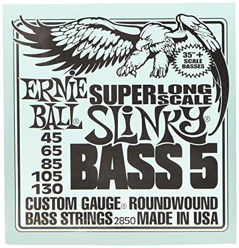 Ernie Ball 5-String Super Long Scale Slinky Nickel Wound Bass Guitar Strings, 45-130 Gauge (P02850)