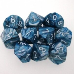 chessex dice sets: lustrous slate with white - ten sided die d10 set (10)