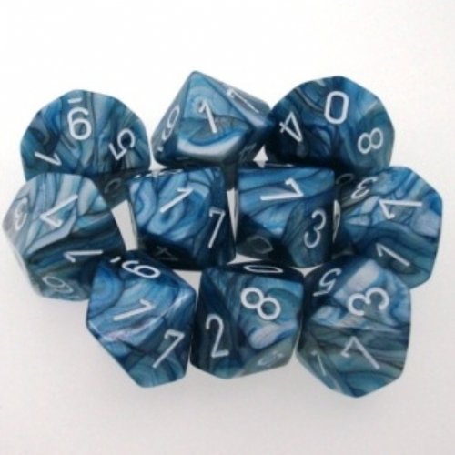 Chessex Dice Sets: Lustrous Slate with White - Ten Sided Die d10 Set (10)