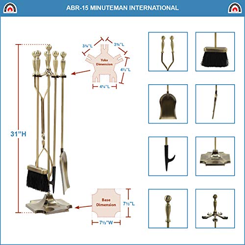 Minuteman International Concord 5-piece Fireplace Tool Set, Antique Brass