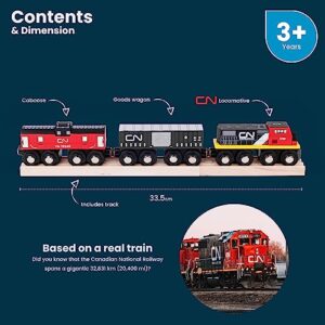 Bigjigs Rail Wooden CN Train - 1 Engine, 2 Carriages & 2 Track Pieces, Kids Train Toy Accessories, Toddler Railway Sets, Trains with Magnetic Couplings, for 3+ Year Old