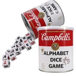 tdc games campbell's alphabet dice game, great for party favors, travel games, family games, camping games, games for family game night, yard games for adults and family