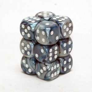 chessex dice d6 sets: lustrous slate with white - 16mm six sided die (12) block of dice