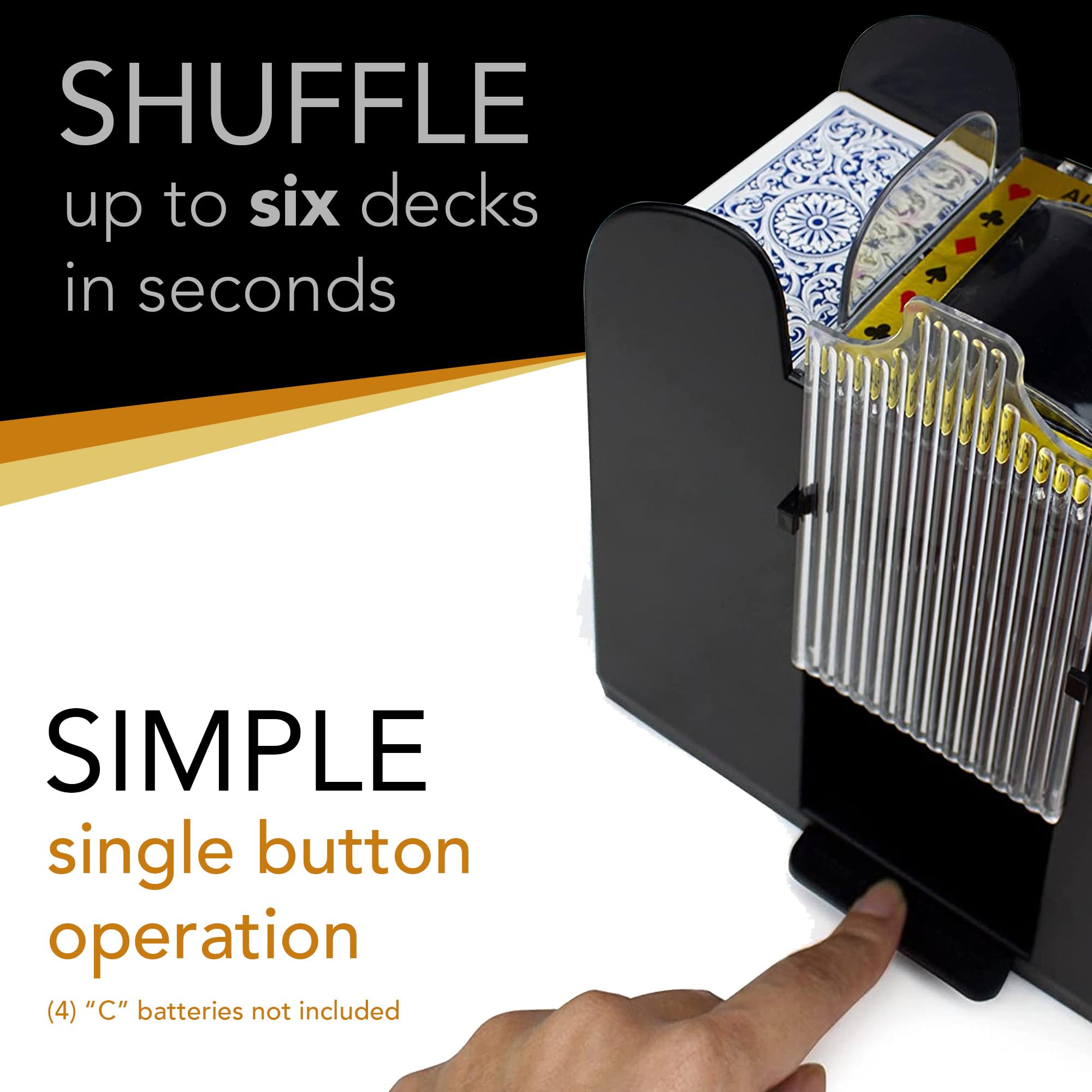 Brybelly Automatic Card Shuffler 6 Deck - Battery Operated Card Shuffler for Standard-Size Cards - Single Button Operated Card Shufflers for Poker, Blackjack, Canasta and Other Card Games