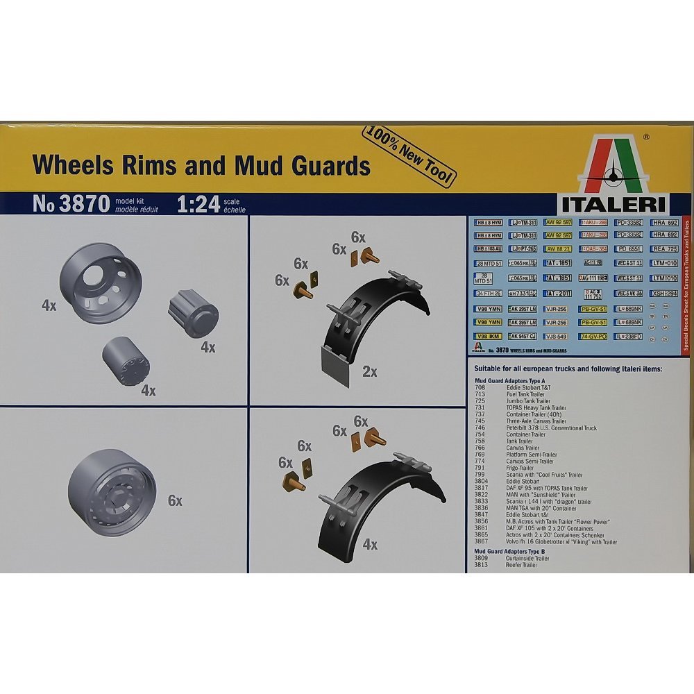 Italeri 3870 Wheels Rims And Mud Guards, - 1:24 Scale Truck Model Kit Parts