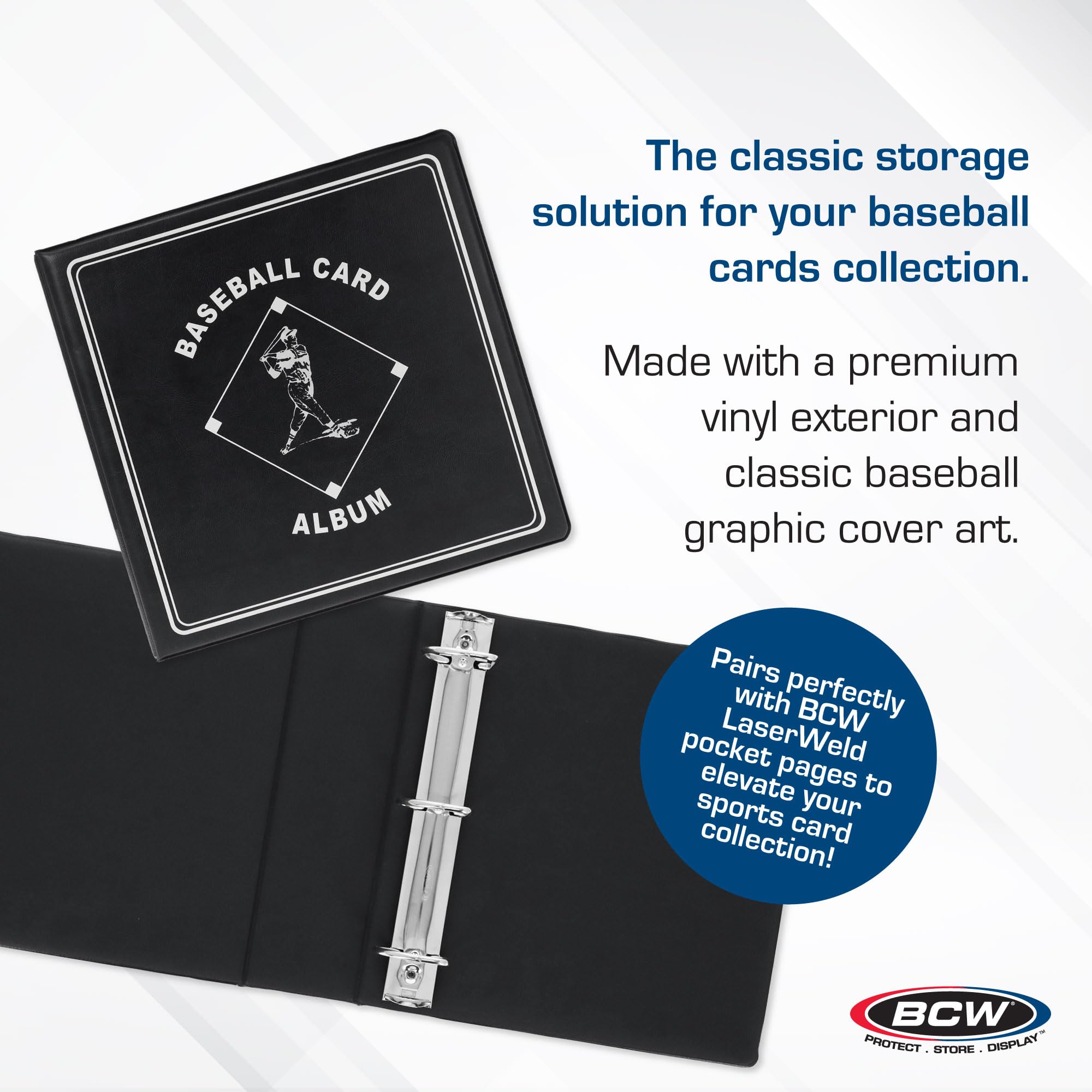 BCW Supplies 3" Baseball Album - Black | Premium Durable Binder for 90 Baseball Cards Heavy-Duty D-Ring, Lasting Durability, and Classic Display | Ideal for Collectors, Storage, and Card Protection