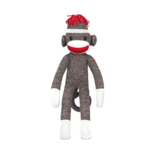 plushland adorable brown sock monkey, the original traditional hand knitted stuffed animal toy gift-for kids, babies, teens, girls and boys baby doll present puppet 20 inches