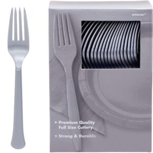 amscan big party pack premium plastic forks, 7.3" x 5.2", silver