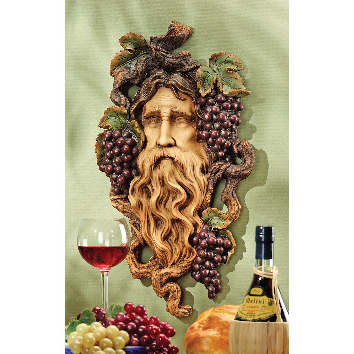 22.5" Classic French God of Grape Wine Home Garden Wall Sculpture Statue