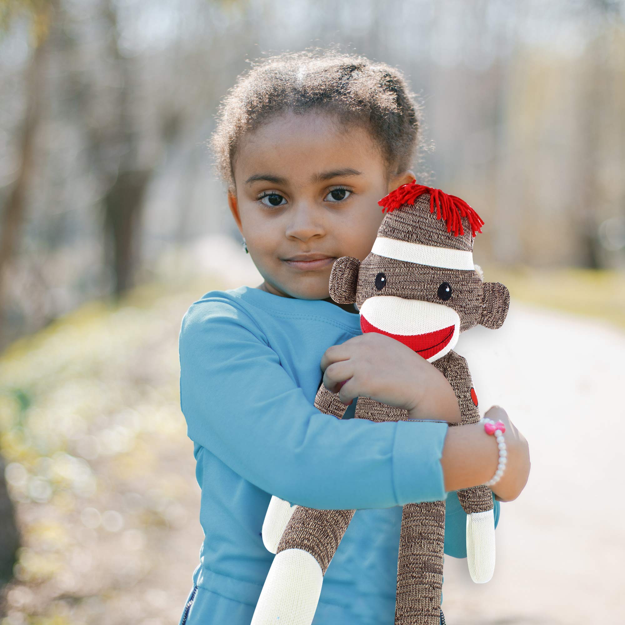 Plushland Adorable Brown Sock Monkey, The Original Traditional Hand Knitted Stuffed Animal Toy Gift-for Kids, Babies, Teens, Girls and Boys Baby Doll Present Puppet 20 Inches