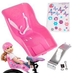 the original doll bicycle seat (pink)- bike attachment accessory for all 18"-22" dolls & stuffed animals- decorate yourself decals included! kids gift, fits most bikes compatible with american girl