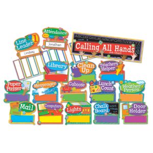 eureka calling all hands mini job chart bulletin board set and classroom decorations for teachers, 41 pieces