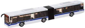 daron rt8563 new york city mta metro articulated electric bus 1:43 scale- 16 inches long white/blue/black