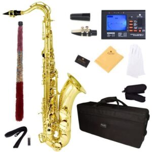 mendini by cecilio tenor saxophone, l+92d b flat, case, tuner, mouthpiece, gold