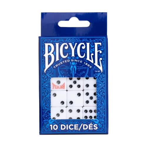 Bicycle Dice Set, Six Sided Dice, D6 Dice, Playing Dice, Standard Game Dice, 10 Count, White, 16 mm