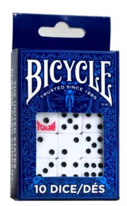 bicycle dice set, six sided dice, d6 dice, playing dice, standard game dice, 10 count, white, 16 mm